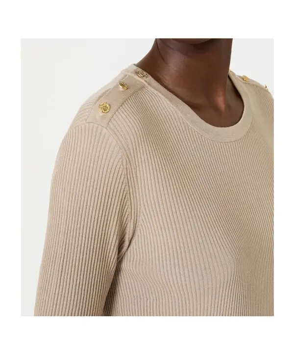 Max Mara Ribbed Knit Pullover With Gold-plated Gemstone Buttons