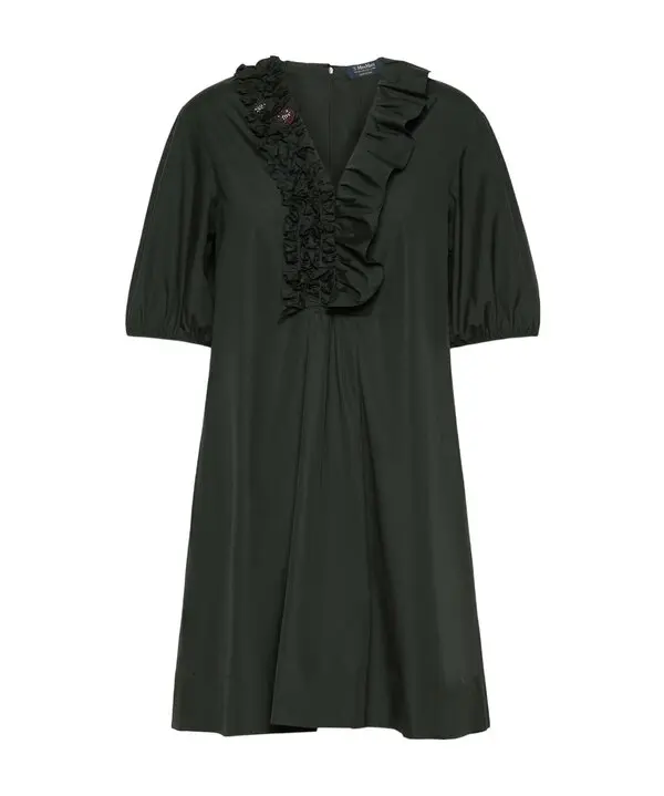 Max Mara Cotton Poplin Dress With Ruffles And Jewel Embroidery