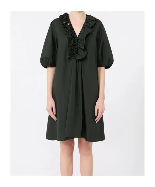 Max Mara Cotton Poplin Dress With Ruffles And Jewel Embroidery