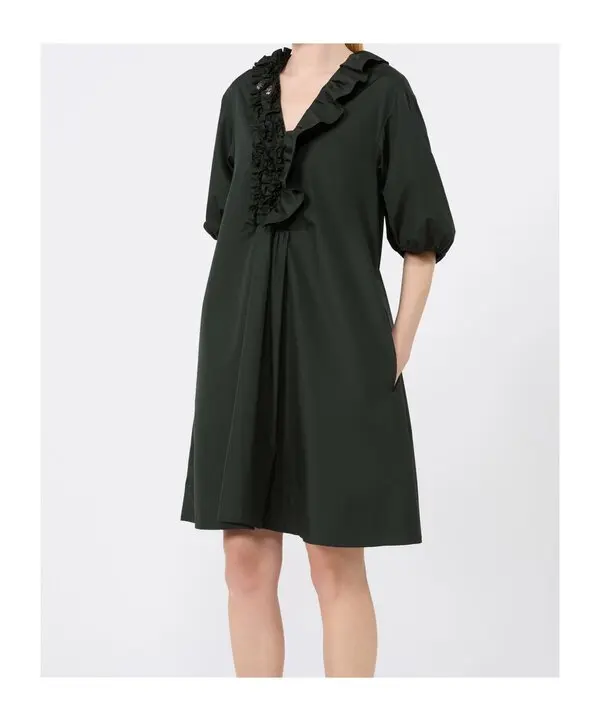 Max Mara Cotton Poplin Dress With Ruffles And Jewel Embroidery