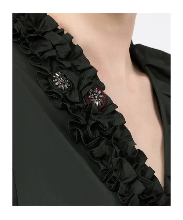 Max Mara Cotton Poplin Dress With Ruffles And Jewel Embroidery