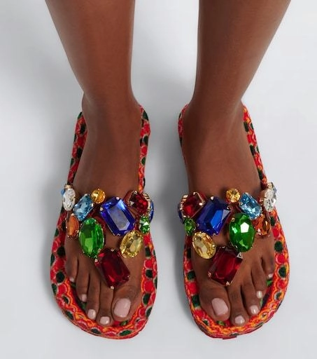 Dolce & Gabbana Embellished Leather Flip-flops