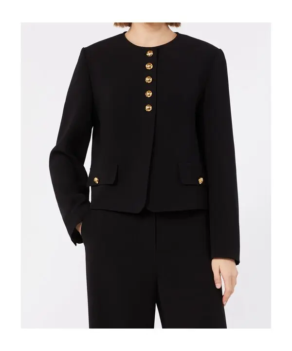 Max Mara Collarless Button-up Jacket - Black