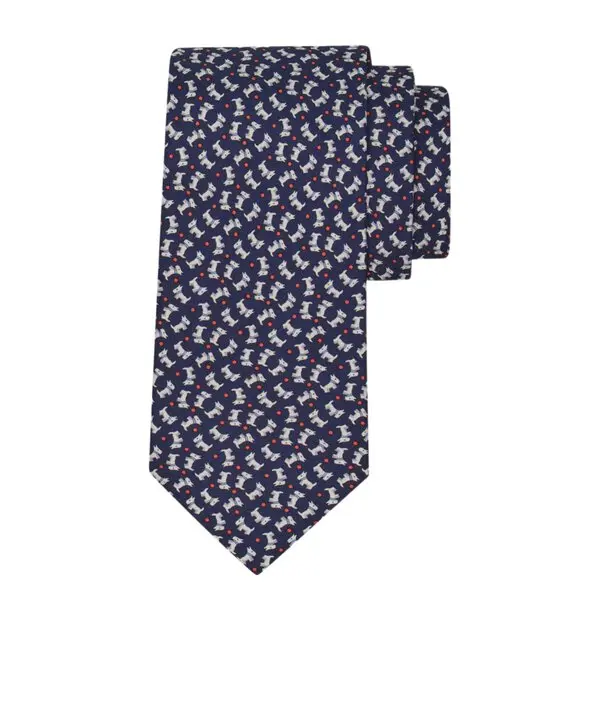 FERRAGAMO Charlie Printed Silk Neck Tie - Navy