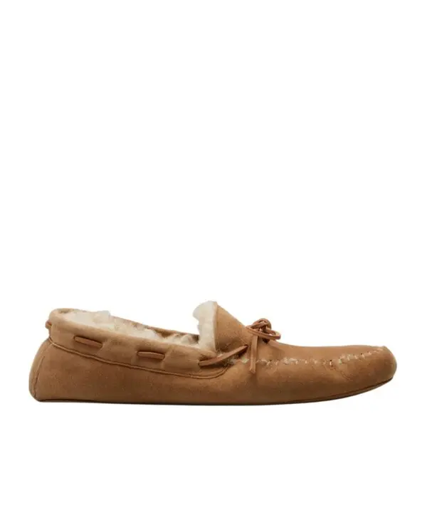 THE ROW Lucca Shearling-trimmed Suede Boat Shoes