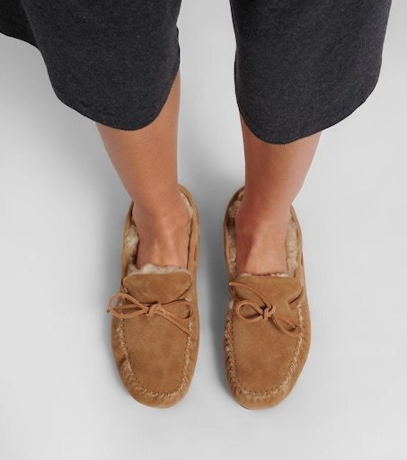 THE ROW Lucca Shearling-trimmed Suede Boat Shoes