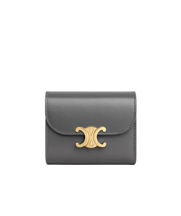 Celine Small Flap Wallet Triomphe In Shiny Calfskin - Anthracite