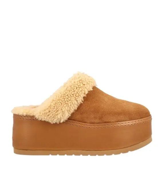 Celine Dana Wedge Mule In Suede Calfskin And Shearling