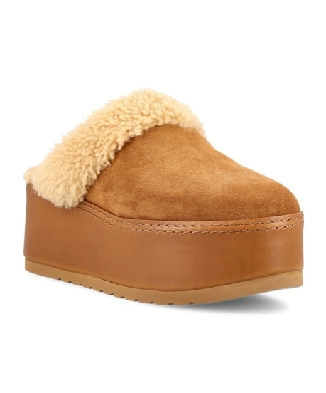 Celine Dana Wedge Mule In Suede Calfskin And Shearling