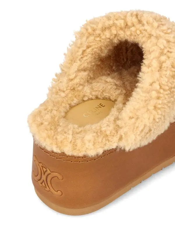 Celine Dana Wedge Mule In Suede Calfskin And Shearling