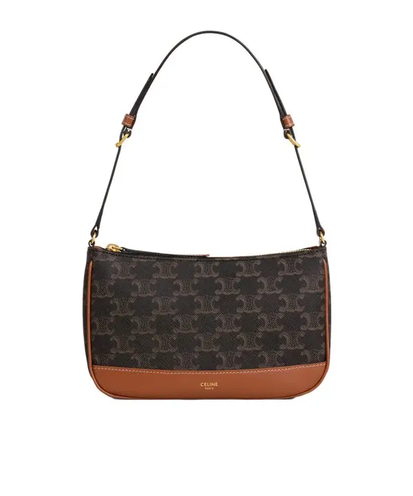 Celine Triomphe Canvas And Calfskin Shoulder Bag