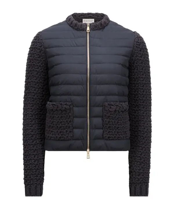 Moncler Padded Cotton Zip-up Cardigan With Textured Knit