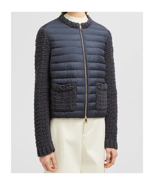 Moncler Padded Cotton Zip-up Cardigan With Textured Knit