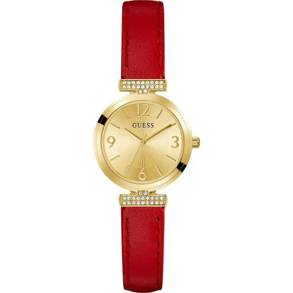 Guess Goldtone Leather Strap Watch
