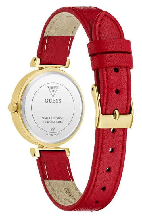Guess Goldtone Leather Strap Watch