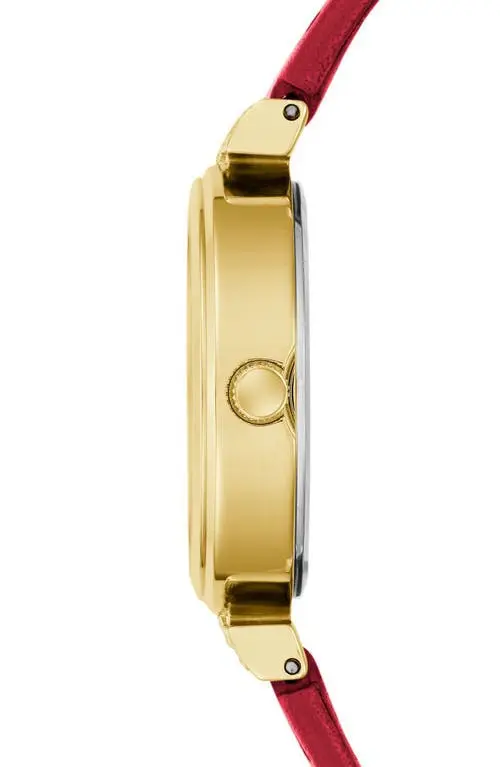 Guess Goldtone Leather Strap Watch