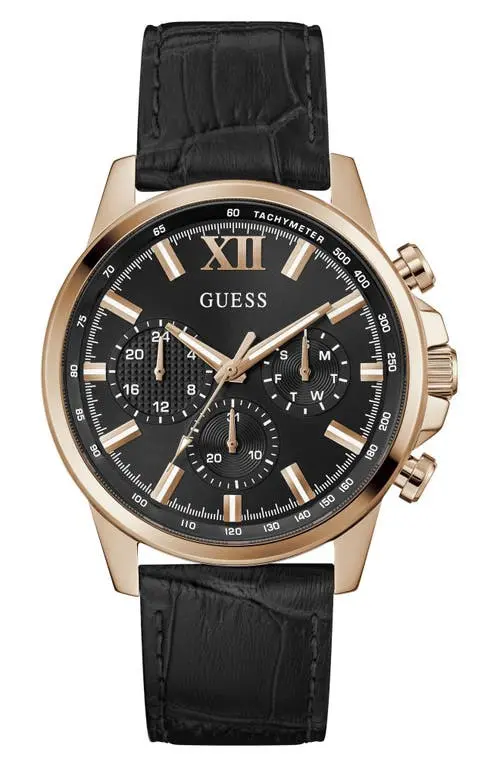 Guess Walker Dial Multifunction Leather Strap Watch