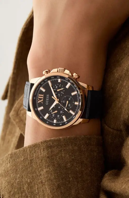 Guess Walker Dial Multifunction Leather Strap Watch
