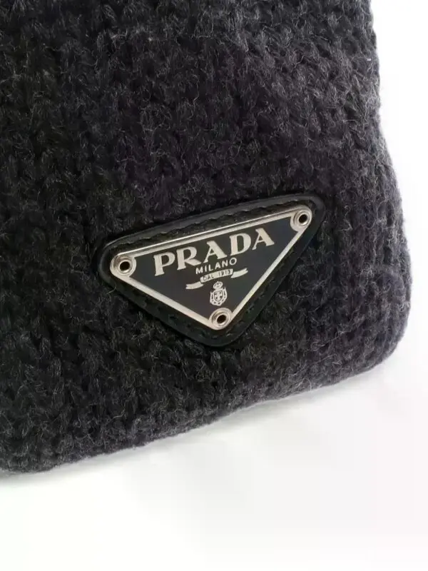 Prada 2000s Triangle Logo Chunky Knit Tote Bag