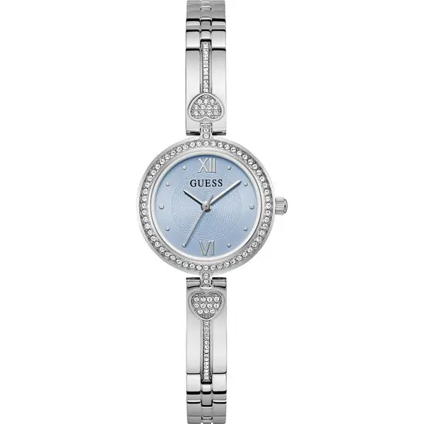 Guess Lovey Crystal Bracelet Watch With Heart Motif - Ice Blue
