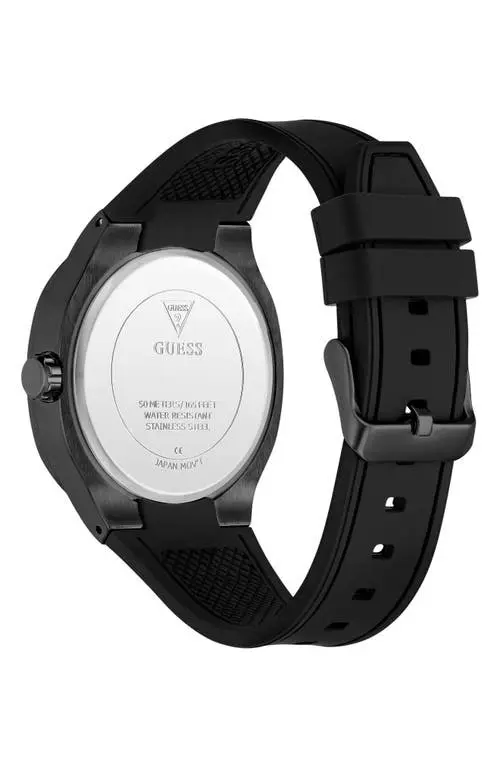 Guess Headline Silicone Strap Watch - Black
