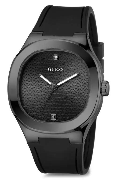 Guess Headline Silicone Strap Watch - Black