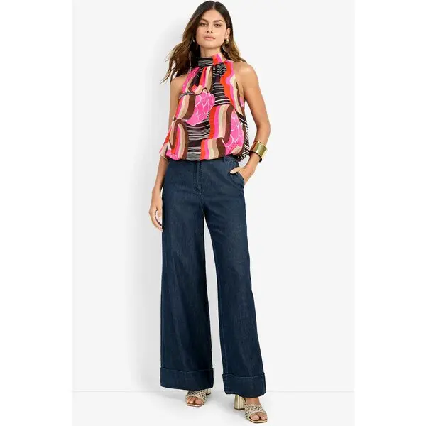 Trina Turk Cortona Sleeveless Halter Neck Cropped Top