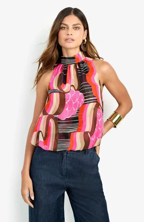 Trina Turk Cortona Sleeveless Halter Neck Cropped Top