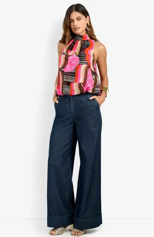 Trina Turk Cortona Sleeveless Halter Neck Cropped Top