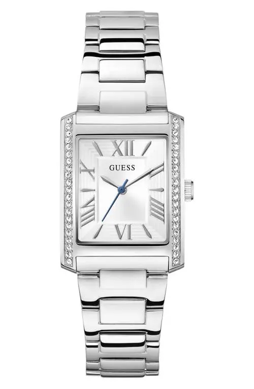 Guess Bonnie Pavé Crystal Bezel Stainless Steel Bracelet Watch - Silver