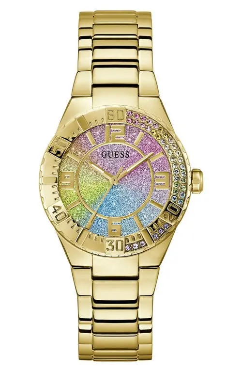 Guess Rainbow Ombré Crystal Bracelet Watch - Gold