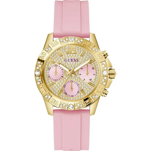Guess Multifunction Crystal Silicone Strap Watch