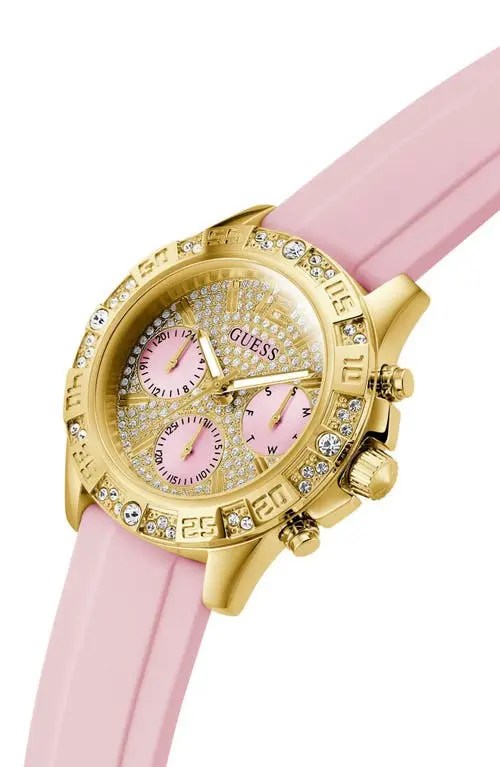 Guess Multifunction Crystal Silicone Strap Watch
