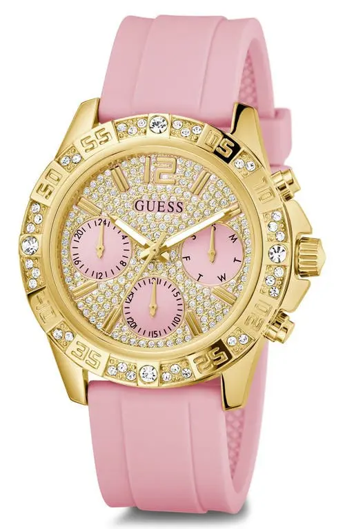 Guess Multifunction Crystal Silicone Strap Watch