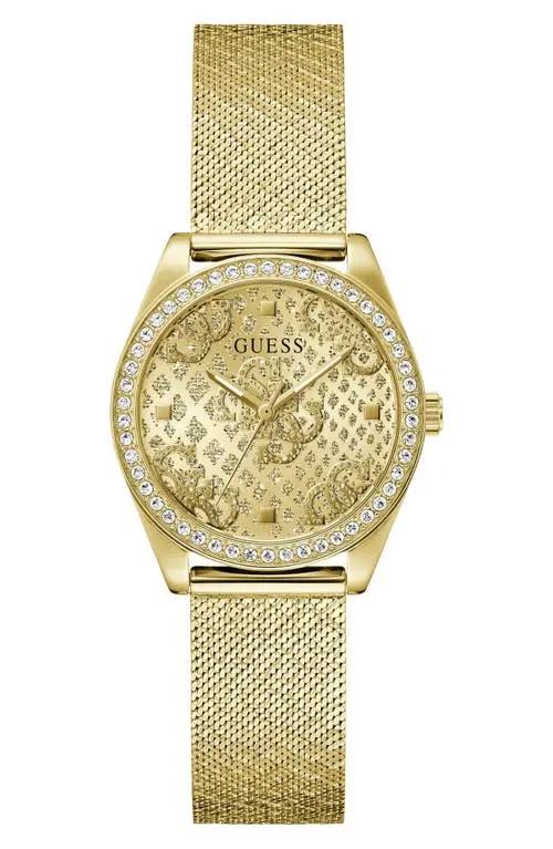 Guess Boa Crystal Bezel Tone Mesh Strap Watch