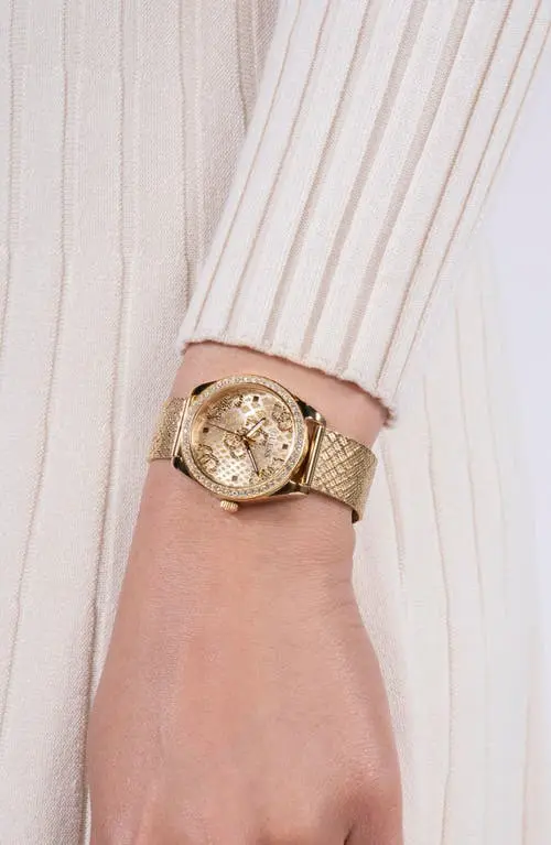 Guess Boa Crystal Bezel Tone Mesh Strap Watch