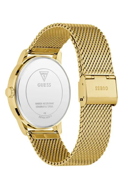 Guess Chandler Gold Tone Stainless Steel Mesh Strap Watch With Cubic Zirconia Accent