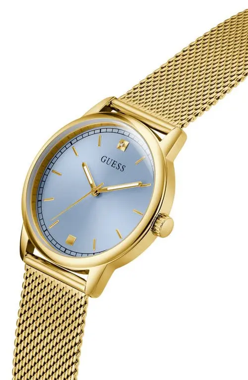 Guess Chandler Gold Tone Stainless Steel Mesh Strap Watch With Cubic Zirconia Accent