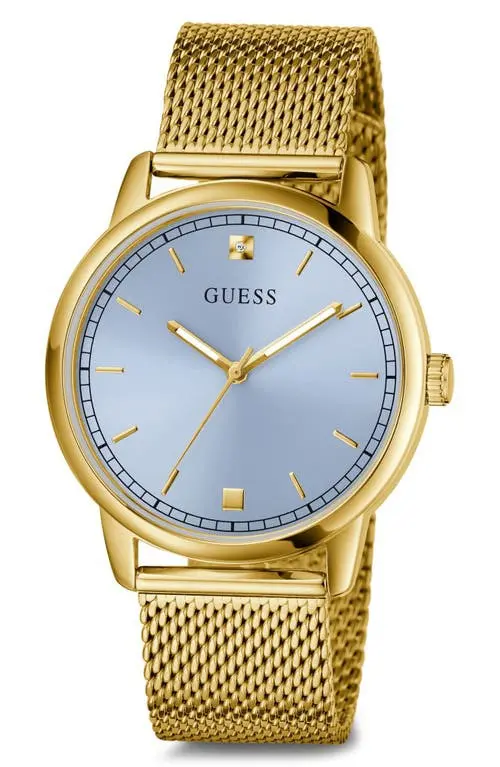 Guess Chandler Gold Tone Stainless Steel Mesh Strap Watch With Cubic Zirconia Accent