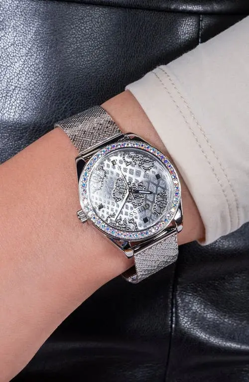 Guess Boa Crystal Bezel Tone Mesh Strap Watch