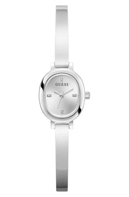Guess Oblong Crystal Marker Watch - Silver Tone