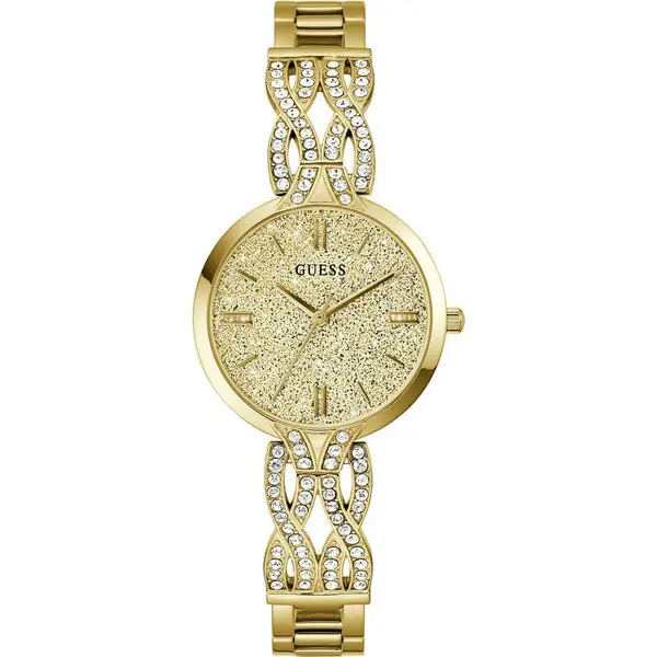 Guess Coral Glitter & Crystal Tone Bracelet Watch