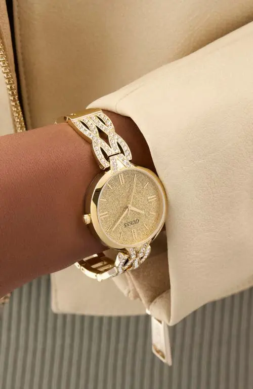 Guess Coral Glitter & Crystal Tone Bracelet Watch