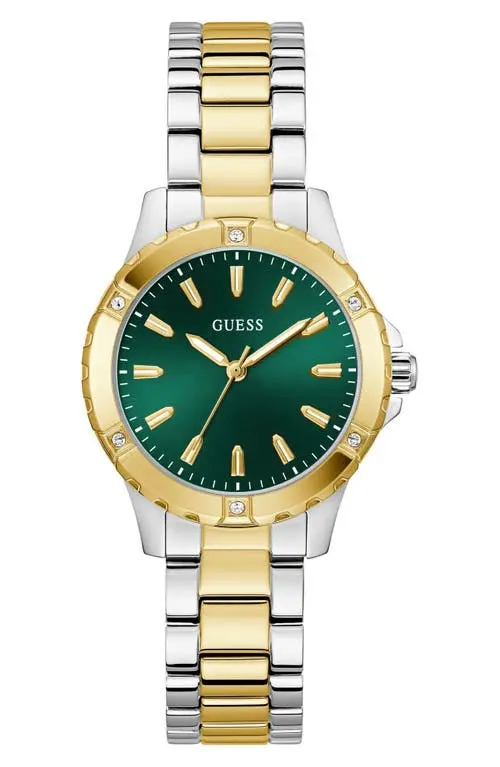 Guess Crystal Bezel Bracelet Watch - Green