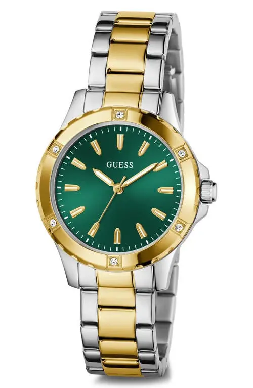 Guess Crystal Bezel Bracelet Watch - Green