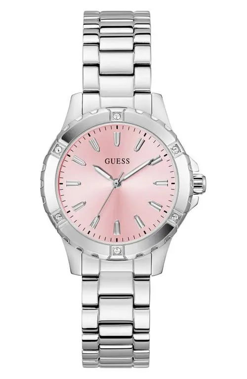 Guess Crystal Bezel Two-tone Stainless Steel Bracelet Watch - Pink