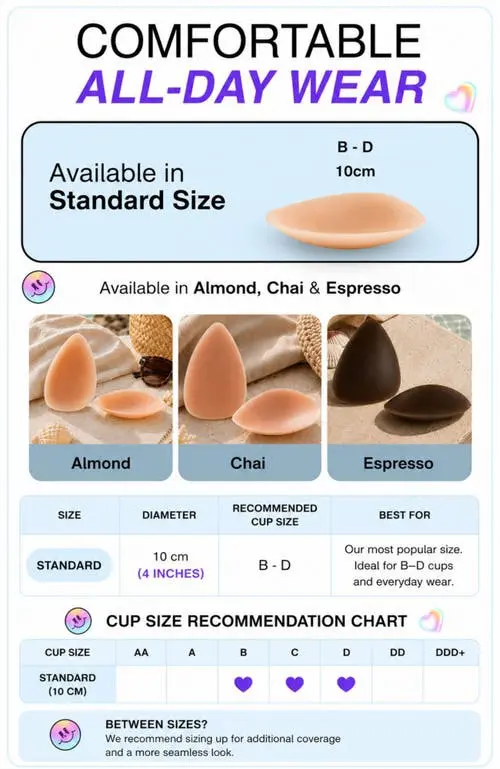 LECHERY® Skingrip Triangle Reusable Silicone Breast Petals Nipple Covers - Almond