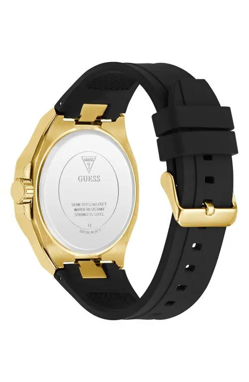 Guess Crystal Detail Multifunction Silicone Strap Watch - Black/gold