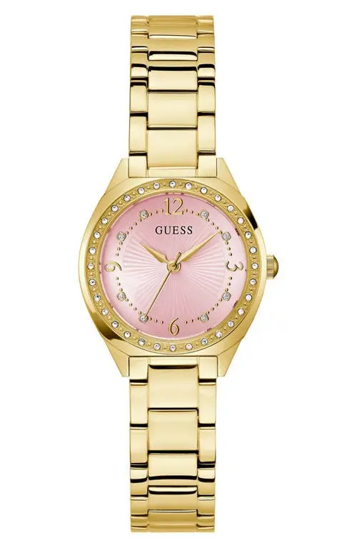 Guess Crystal Bezel & Markers Stainless Steel Bracelet Watch - Pink