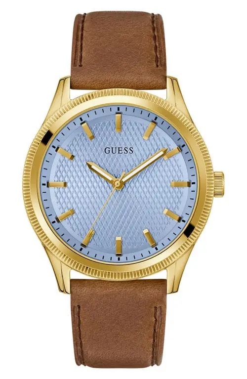 Guess Suit & Time Collection Ice Blue Leather Strap Watch - Blue/brown